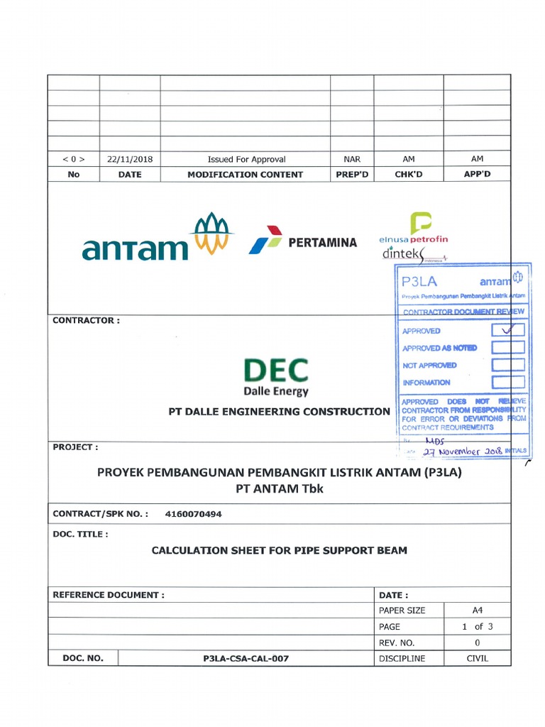 P3LA-CSA-CAL-007-Rev0 Calculation Sheet For Pipe Support Beam (A) | PDF | Beam (Structure ...