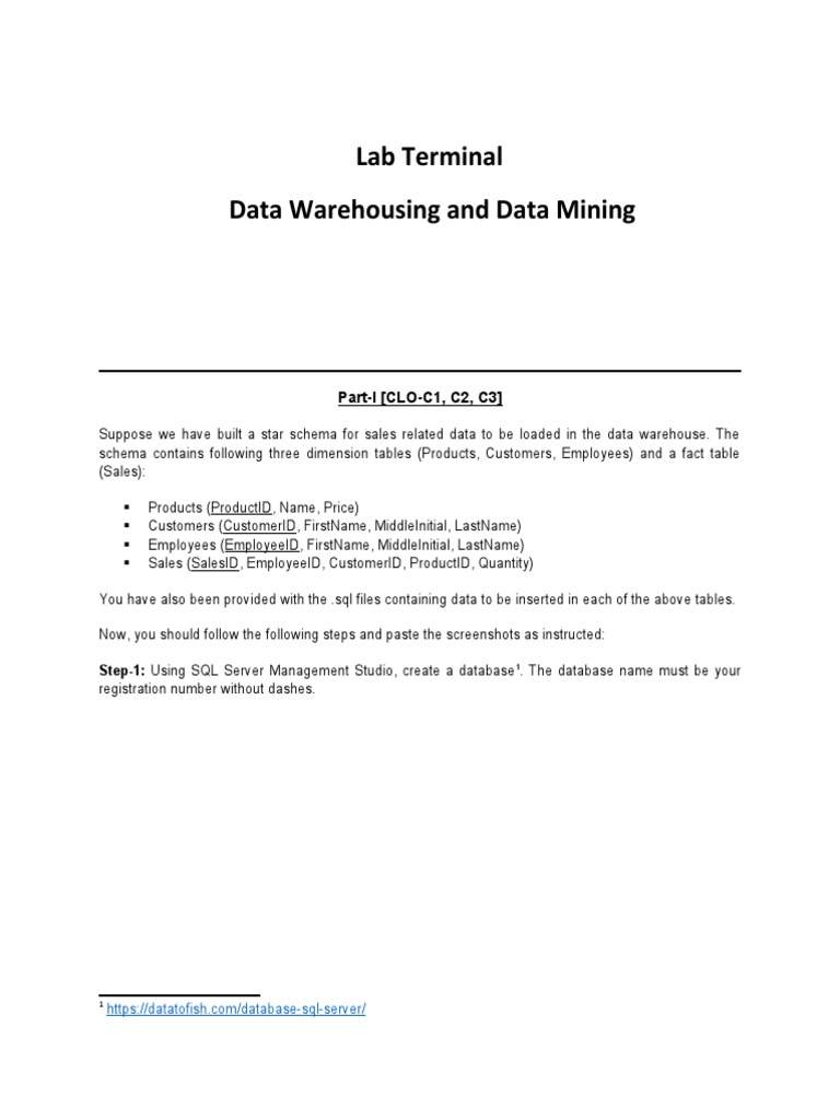 Lab Terminal Data Warehousing and Data Mining: Part-I (CLO-C1, C2, C3 ...