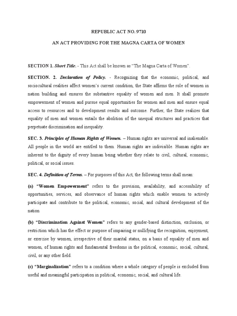 Republic Act No. 9710 An Act Providing For The Magna Carta of Women ...
