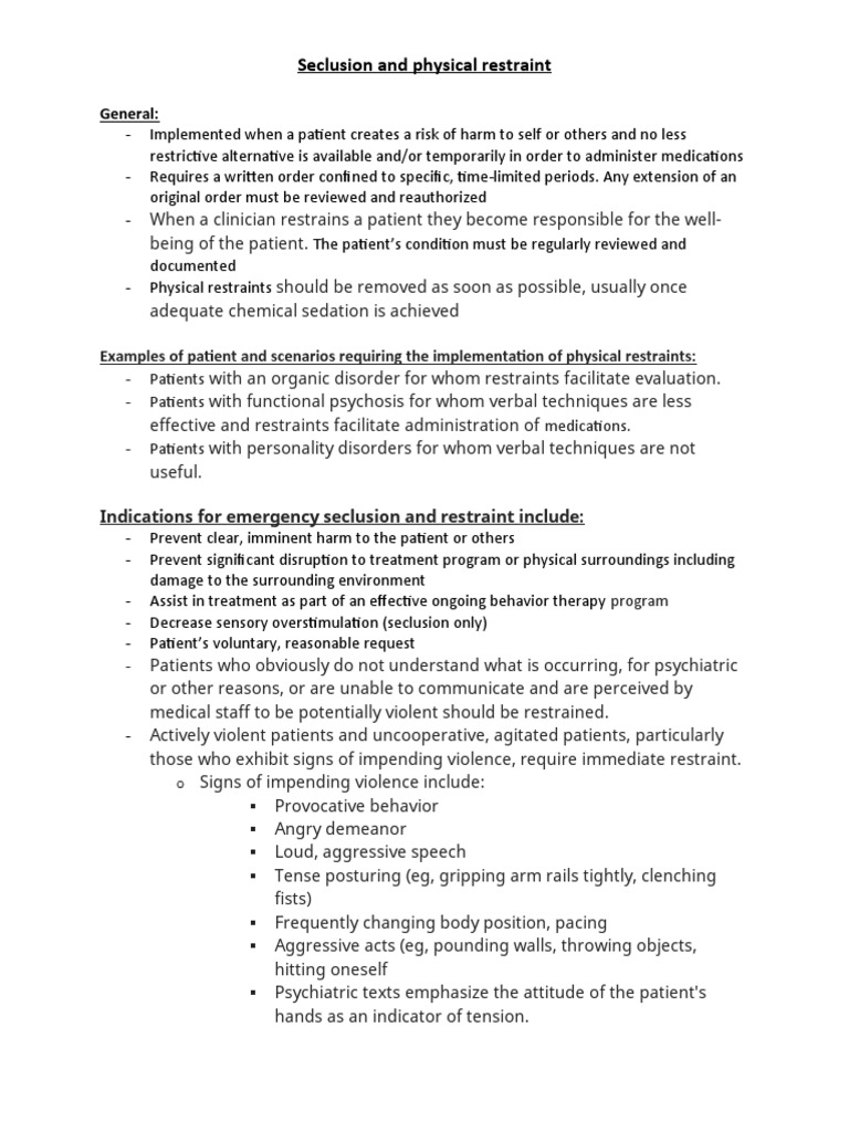 Seclusion and Physical Restraint: General | PDF | Mental Disorder ...