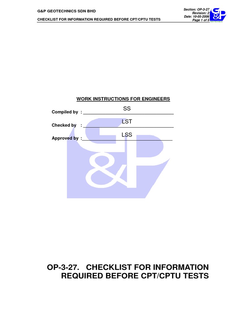 Op-3-27. Checklist For Information Required Before Cpt/Cptu Tests | PDF ...