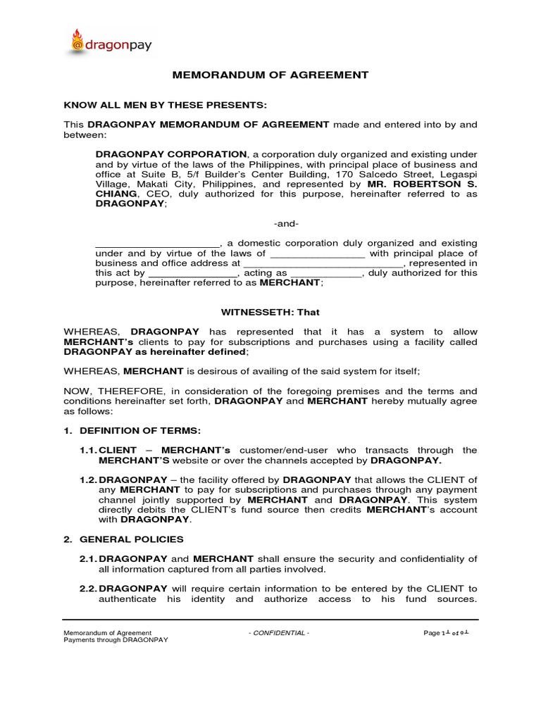 Dragonpay Online Payment Sample Contract | PDF | Payments | Trademark