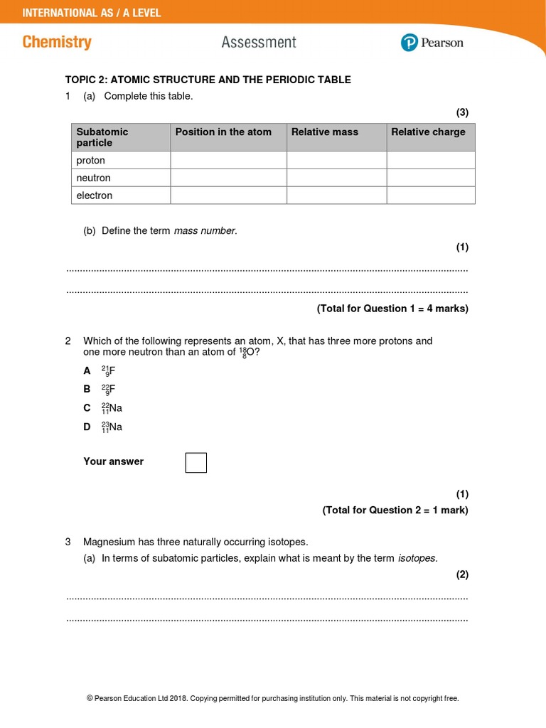 Topic 2: Atomic Structure and The Periodic Table | PDF