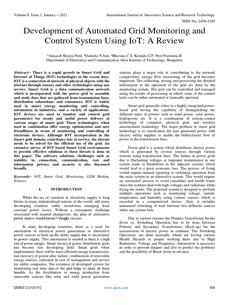 Development of Automated Grid Monitoring and Control System Using IoT A ...