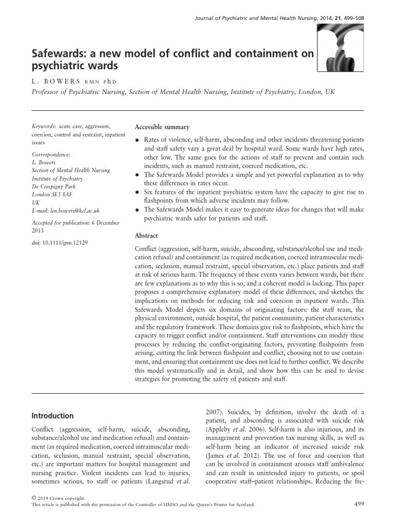 Safewards A New Model of Conflict Containment PDF | PDF | Psychiatric ...