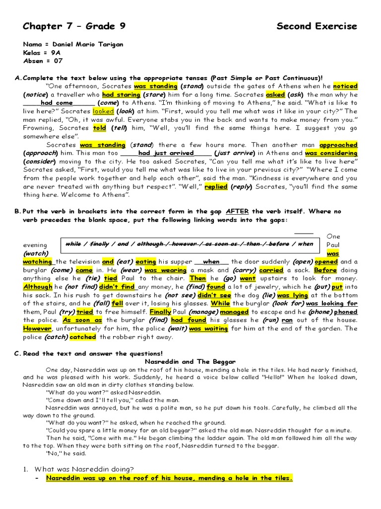 Exxercise Chapter 7 Grade 9 2020-2021 - Daniel - 9A - 07 | PDF