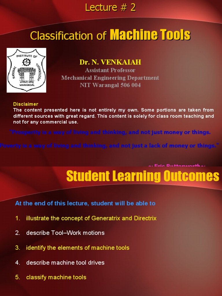 Machine Tool Classification and Motions | PDF | Machining | Machines