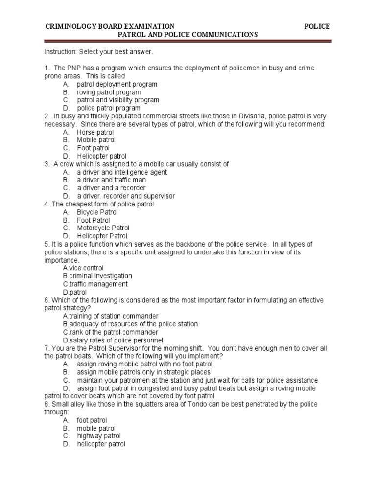 Police Patrol and Operational Planning Exam | PDF | Police | Critical ...