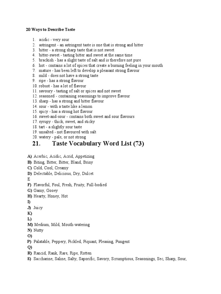 List of Words That Appeal To The 5 Senses | PDF | Taste | Senses
