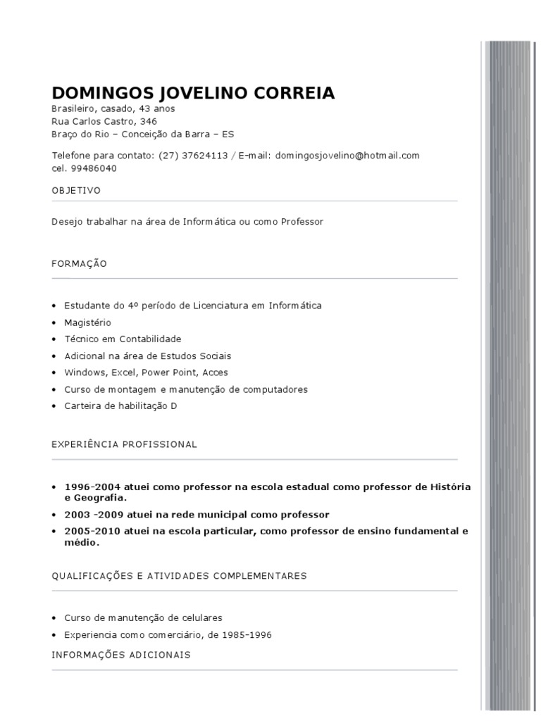 Modelo de Curriculum 1 Preenchido | PDF