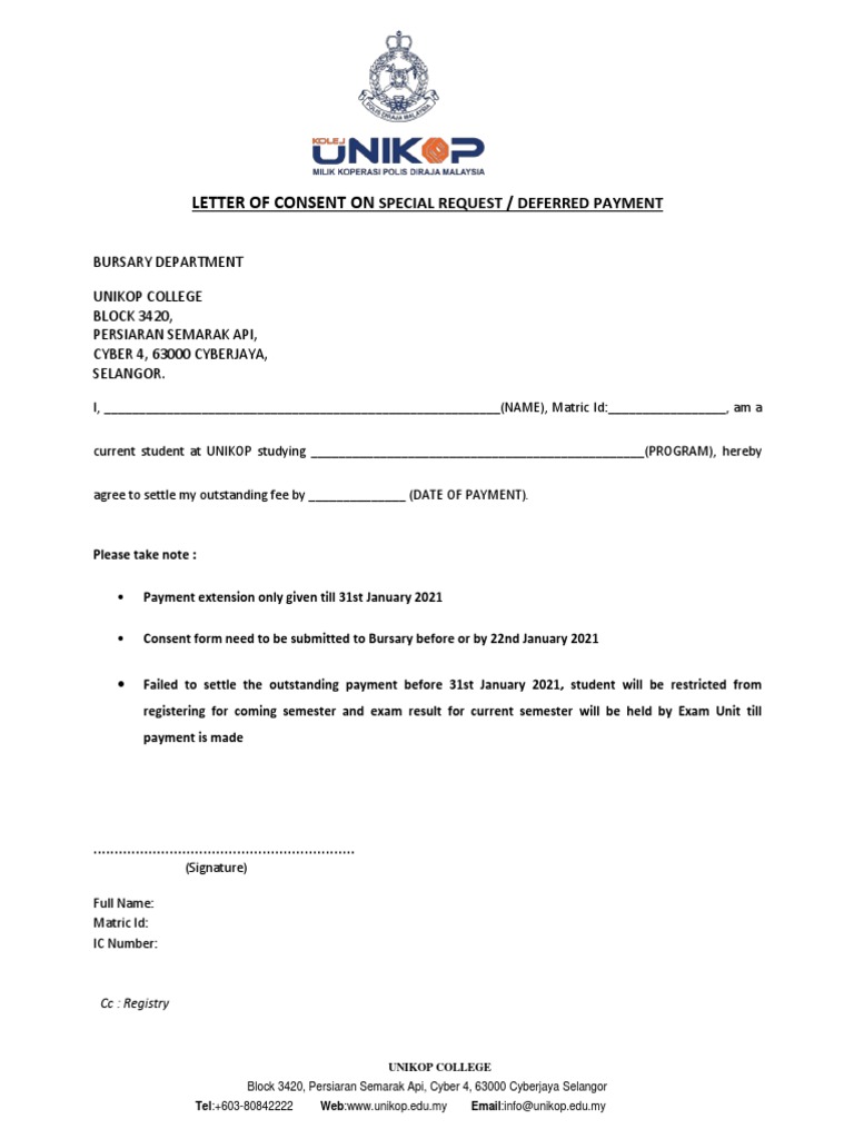 Unikop College - Consent Form | PDF