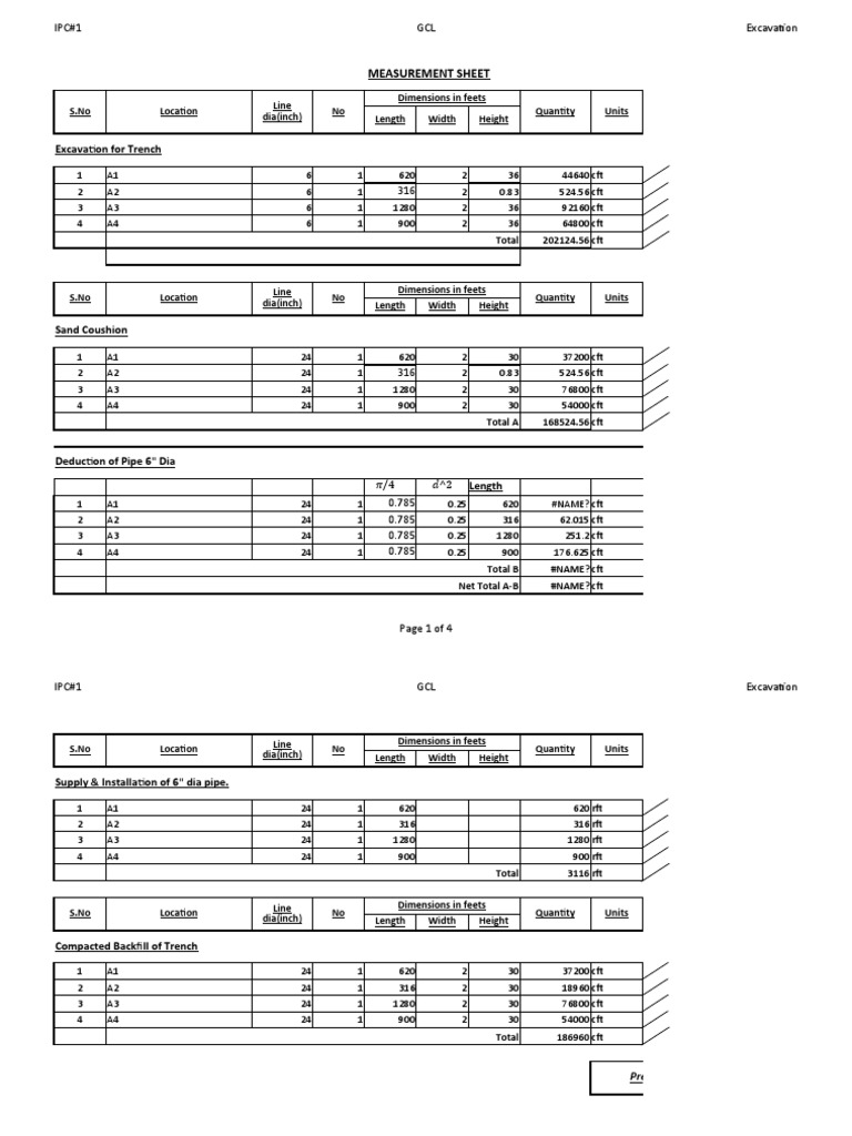 Excavation For Trench: Measurement Sheet | PDF | Length | Units Of ...