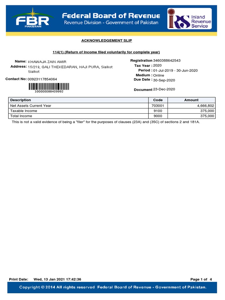 2020 Income Tax Return Summary | PDF | Tax Deduction | Taxes