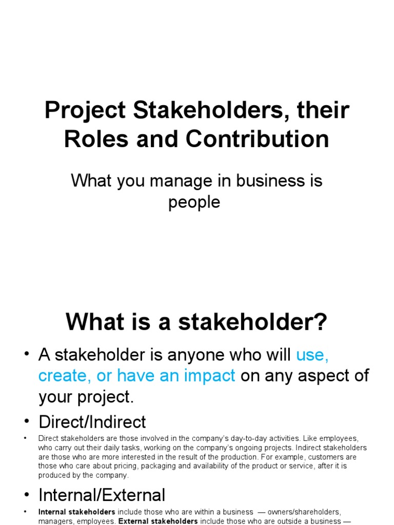 09 - Project Stakeholders, Their Roles and Contribution | PDF ...