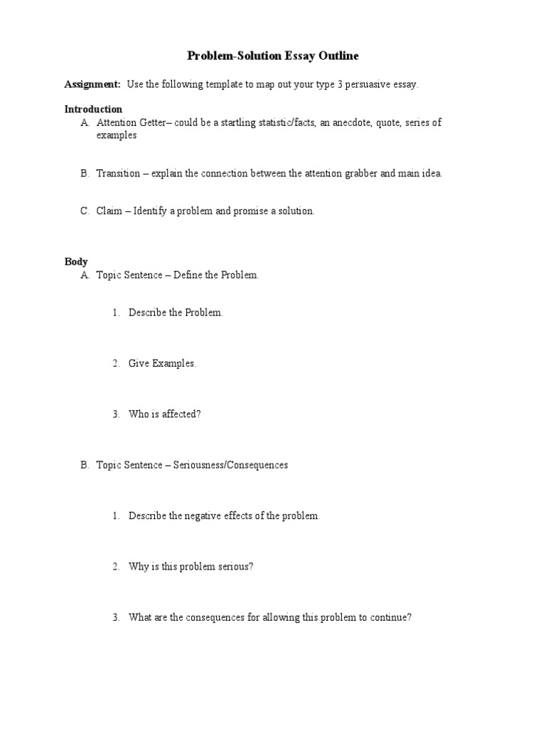 Problem Solution Essay Outline | PDF Problem Solution Essay Outline | PDF