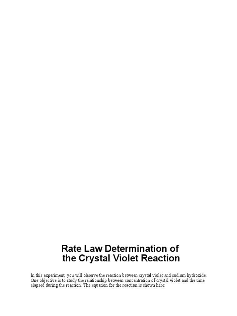 Rate Law Determination of The Crystal Violet Reaction | PDF | Chemistry ...