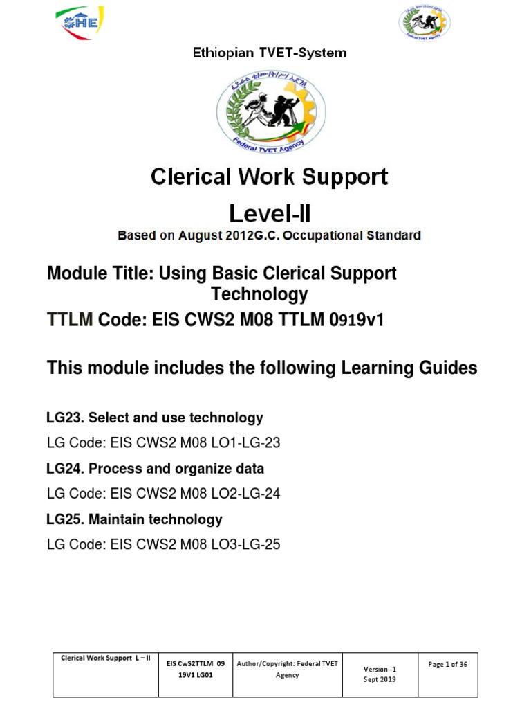 Module Title: Using Basic Clerical Support Technology Code: Eis Cws2 ...
