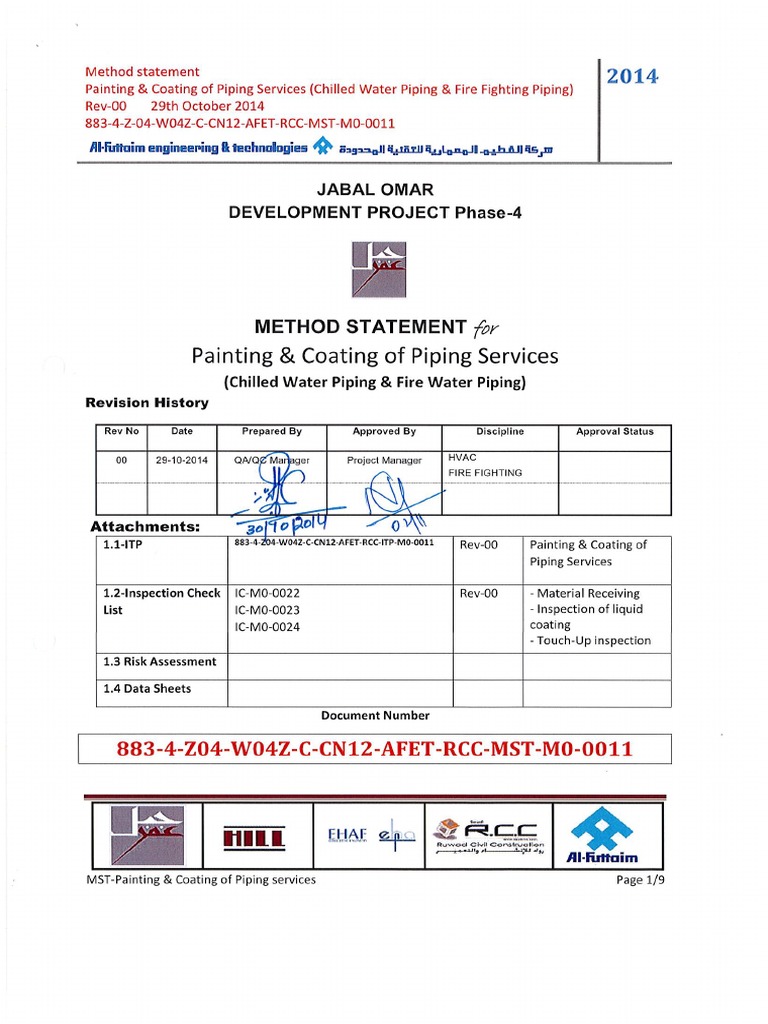 Method Statement For Painting & Coating of Piping Services PDF | PDF