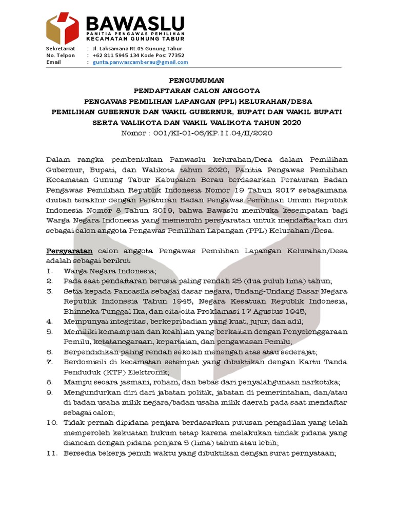 Contoh pENGUMUMAN-REKRUT-PPL-GUNTA | PDF