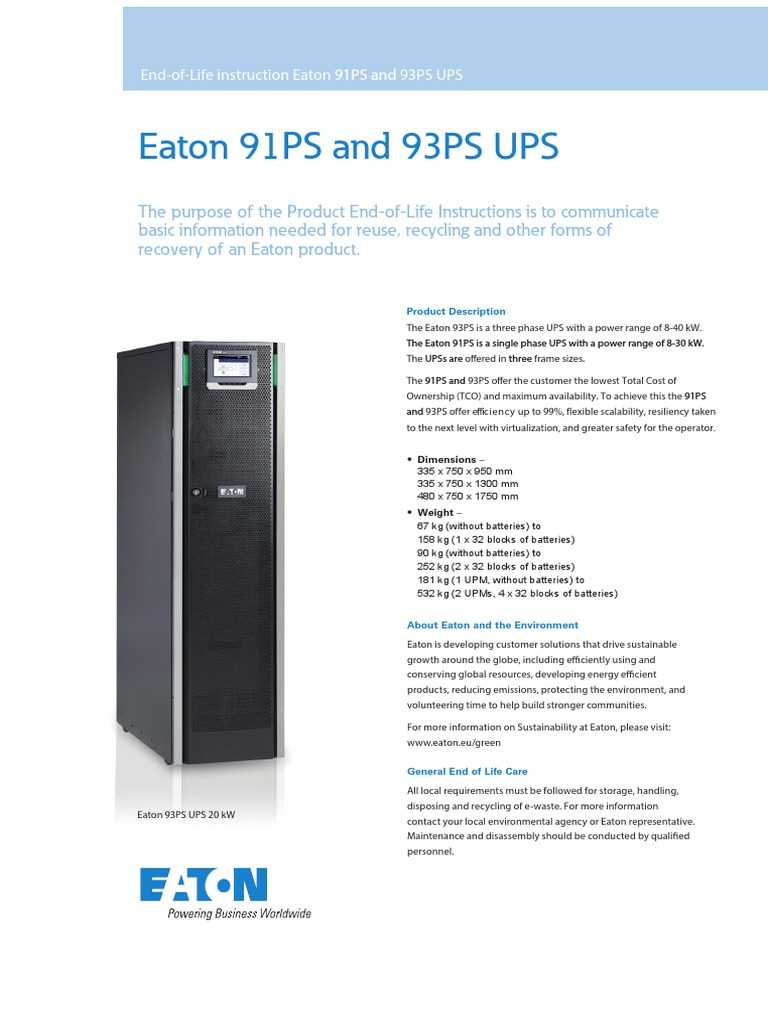 Eaton 91PS and 93PS UPS | PDF | Electronic Waste | Economy And The ...