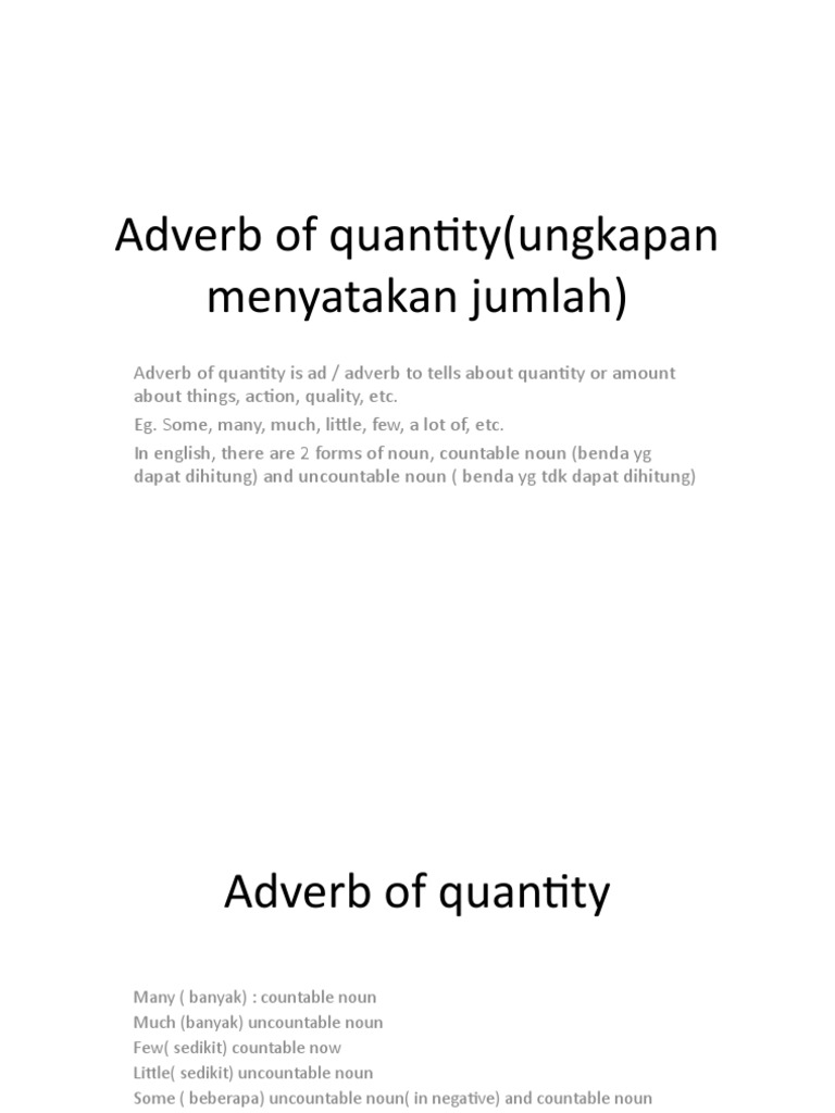 Adverb of Quantity (Ungkapan Menyatakan Jumlah) Kelas 8 | PDF