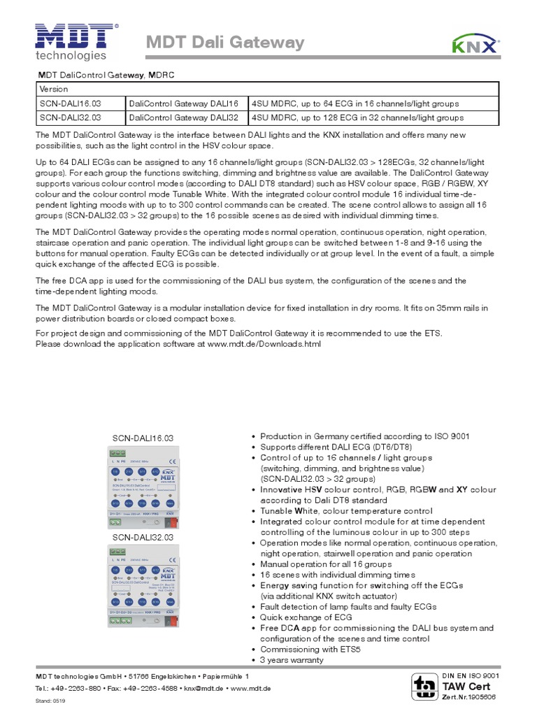 MDT DS Dali Control Gateway 16 32 03 | Download Free PDF | Electrical ...