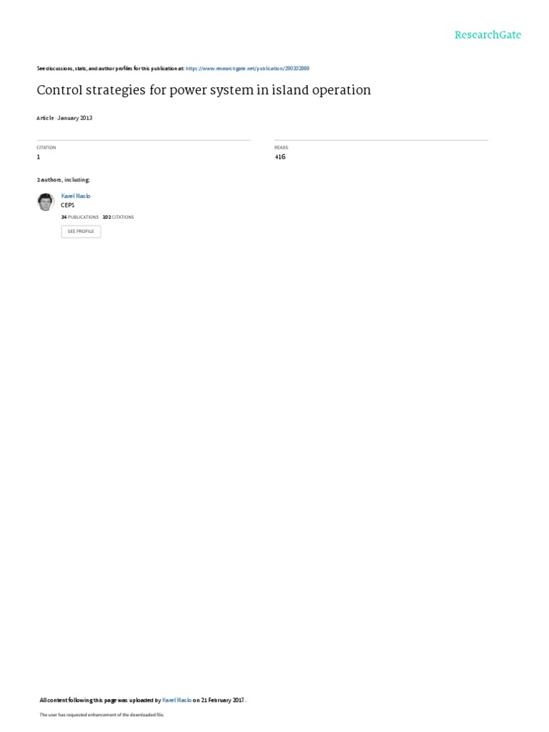 Control Strategies For Power System in Island Operation | PDF ...