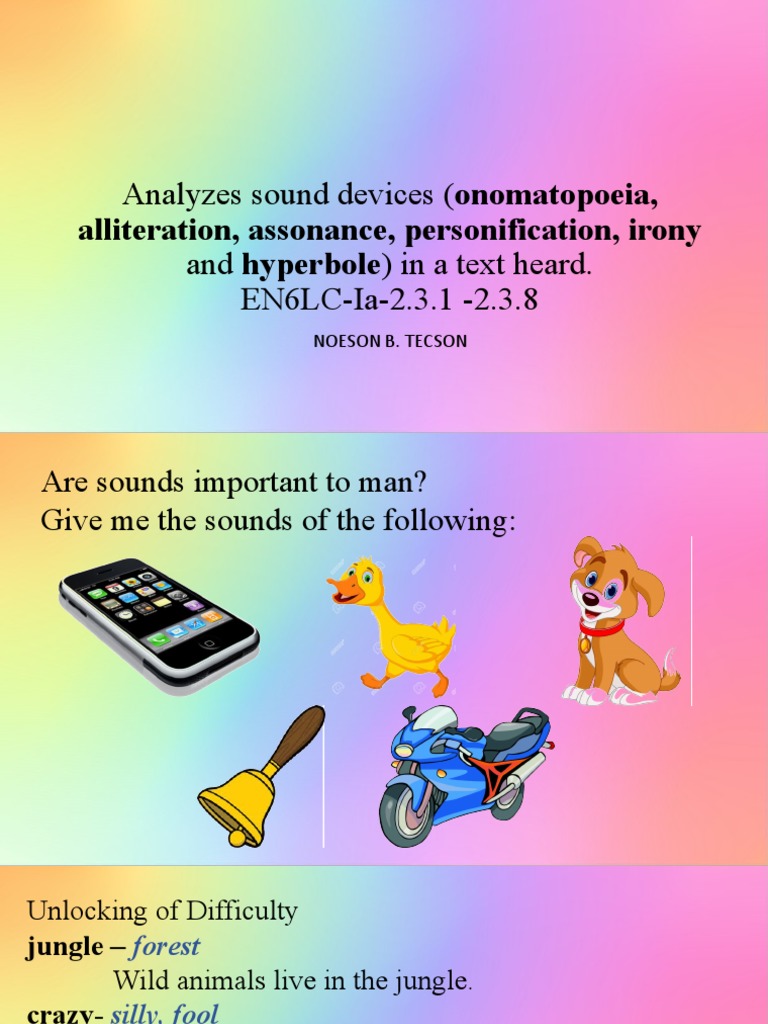 Day 1-Analyzes Sound Devices (Onomatopoeia, Alliteration | PDF | Poetry ...