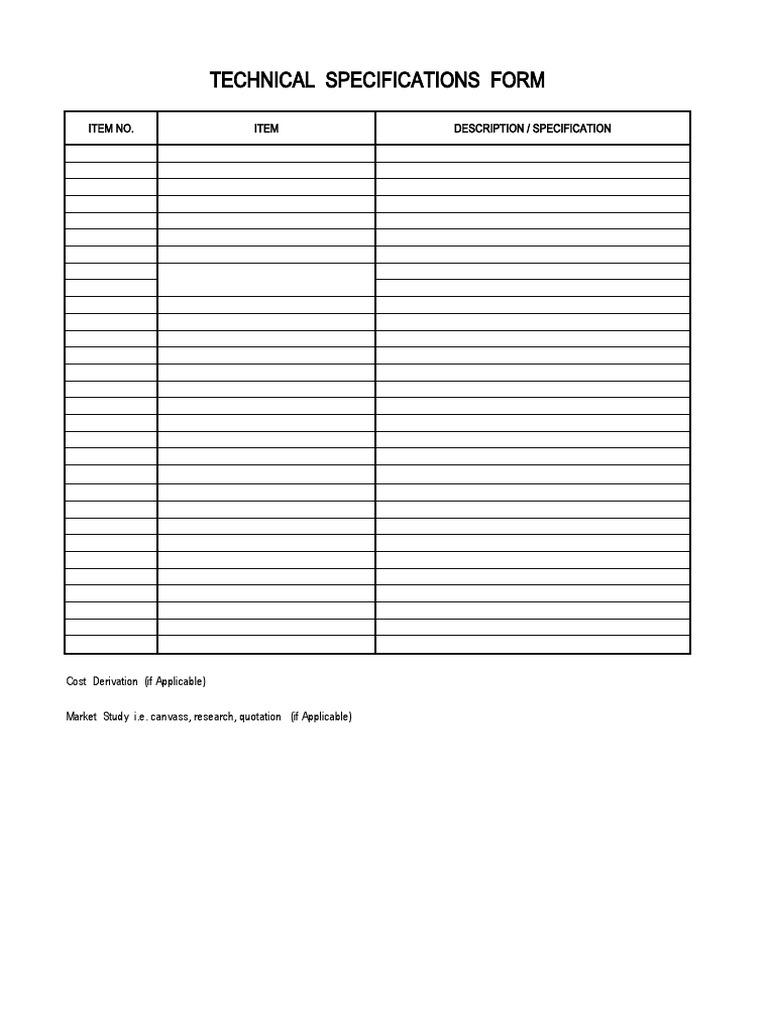 Technical Specifications Form | PDF
