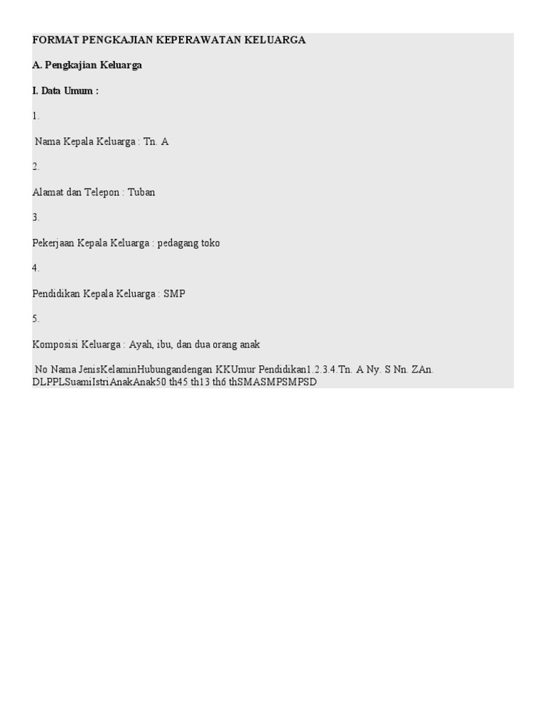 Format Pengkajian Keperawatan Keluarga | PDF