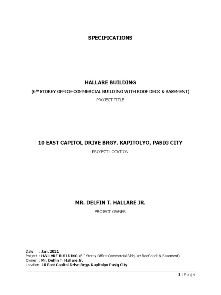 Specifications: (6 Storey Office-Commercial Building With Roof Deck ...