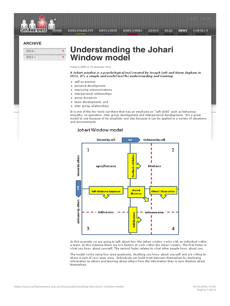 Understanding The Johari Window Model - Self Awareness | PDF | Self ...