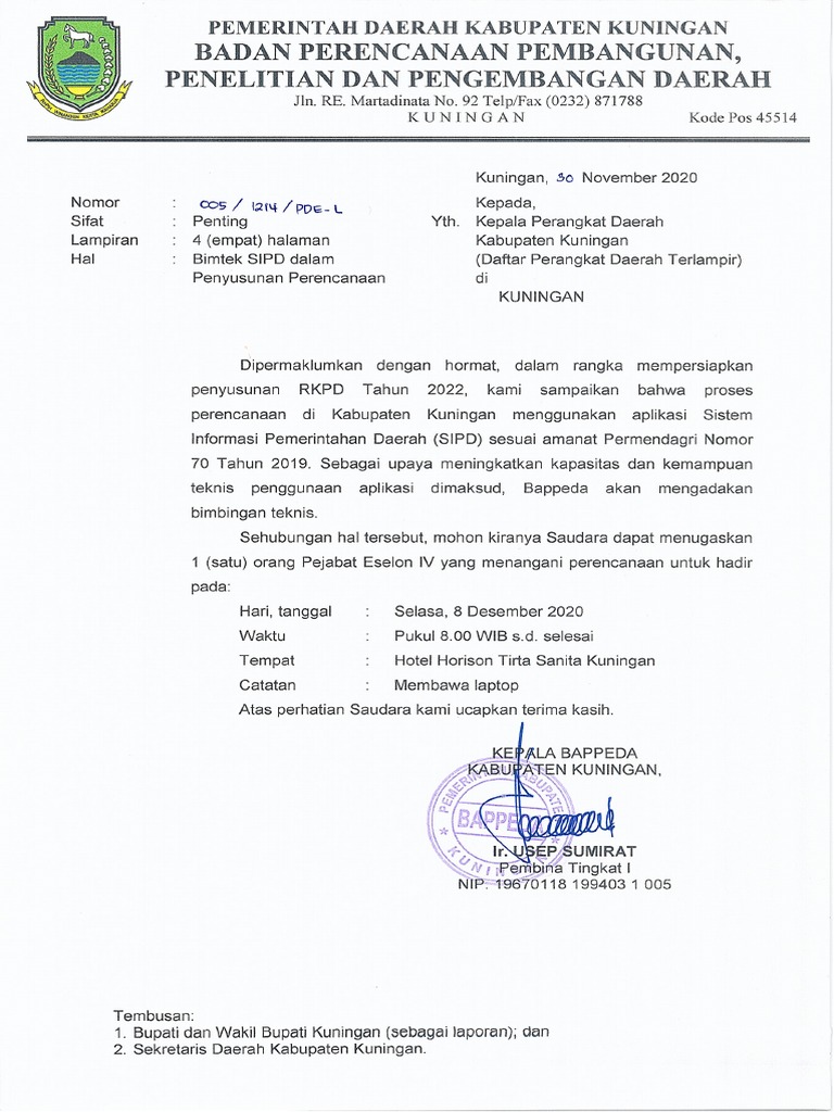 Surat Undangan Bimtek SIPD Untuk SKPD Dan Kecamatan | PDF