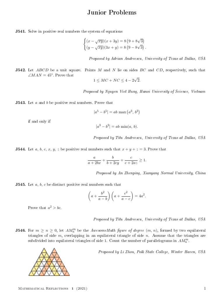 Junior Problems: Mathematical Reflections (2021) 1 | PDF | Triangle ...