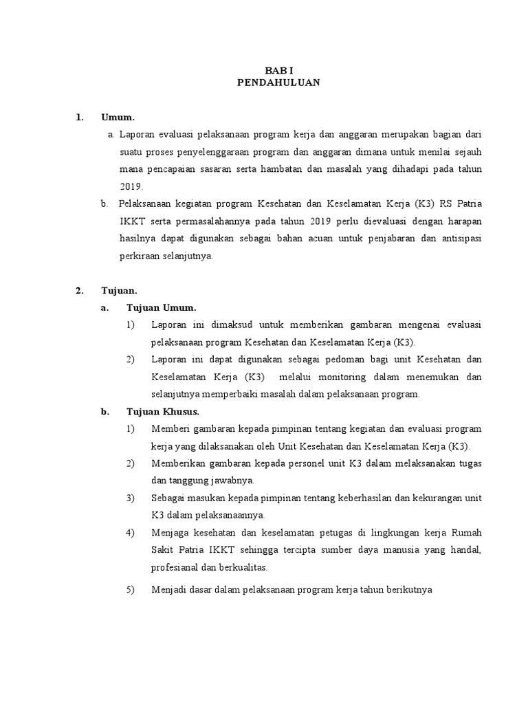 EVALUASI PROGRAM K3 RS PATRIA IKKT 2019 | PDF
