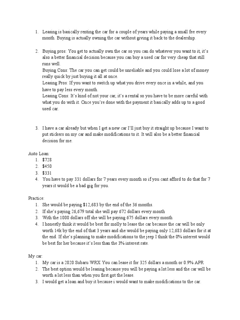 Leasing vs. Buying a Car Guide | PDF