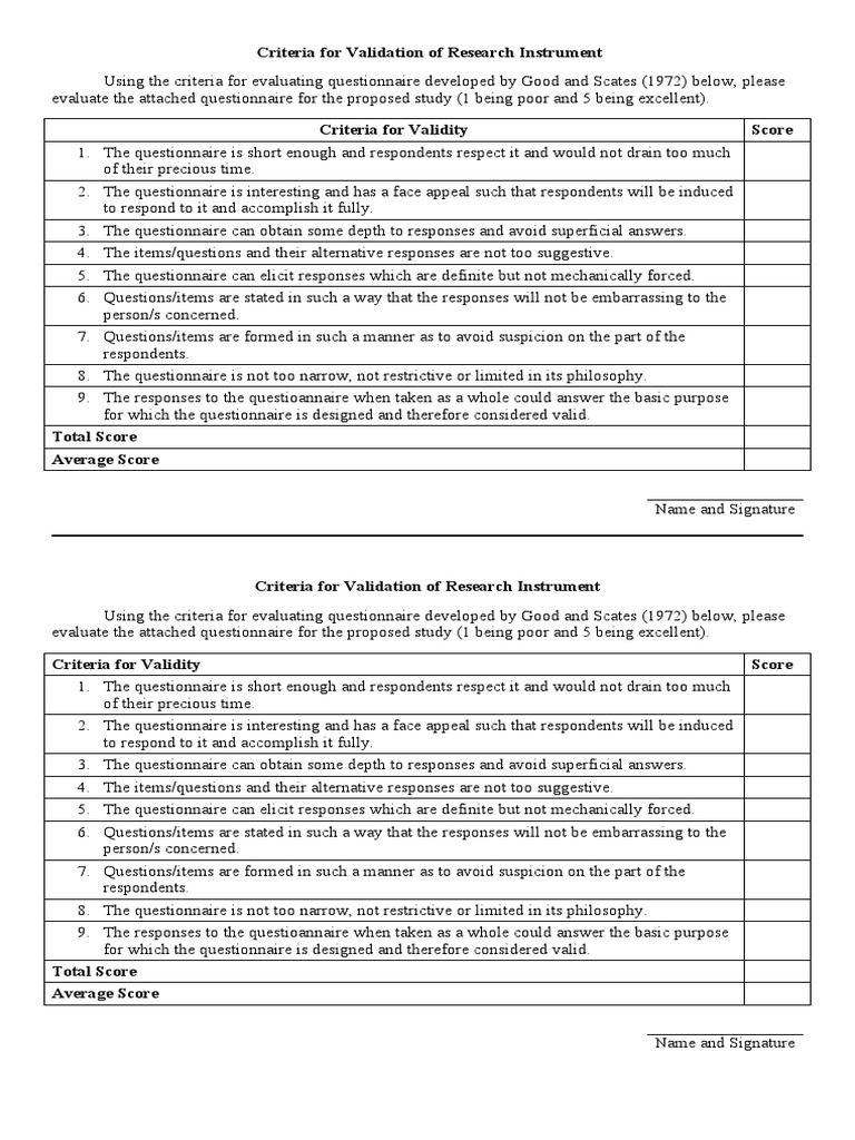 Criteria For Validation of Research Instrument | PDF | Questionnaire ...