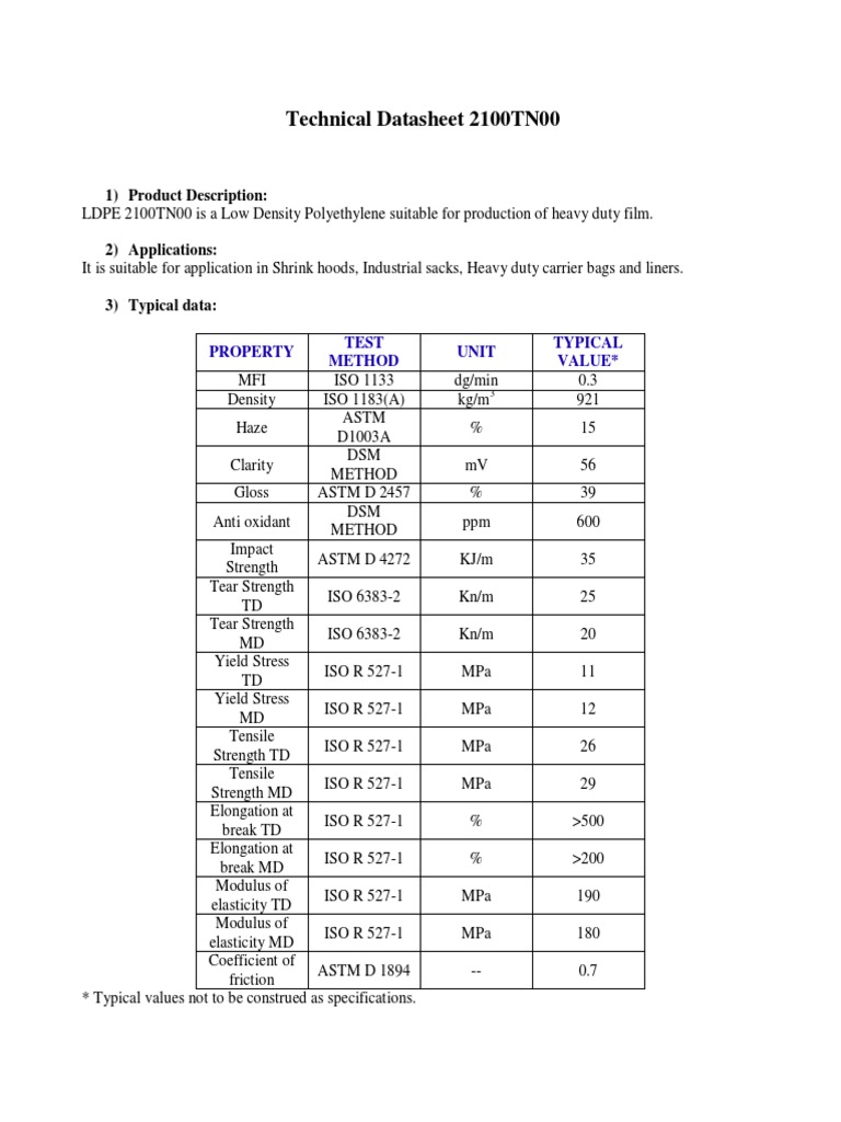 Technical Datasheet 2100TN00: 1) Product Description | PDF | Strength ...