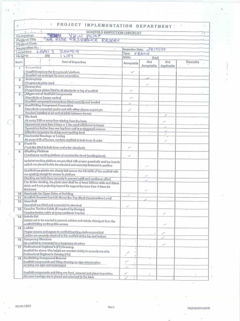 Falsework Inspection Checklist Record | PDF