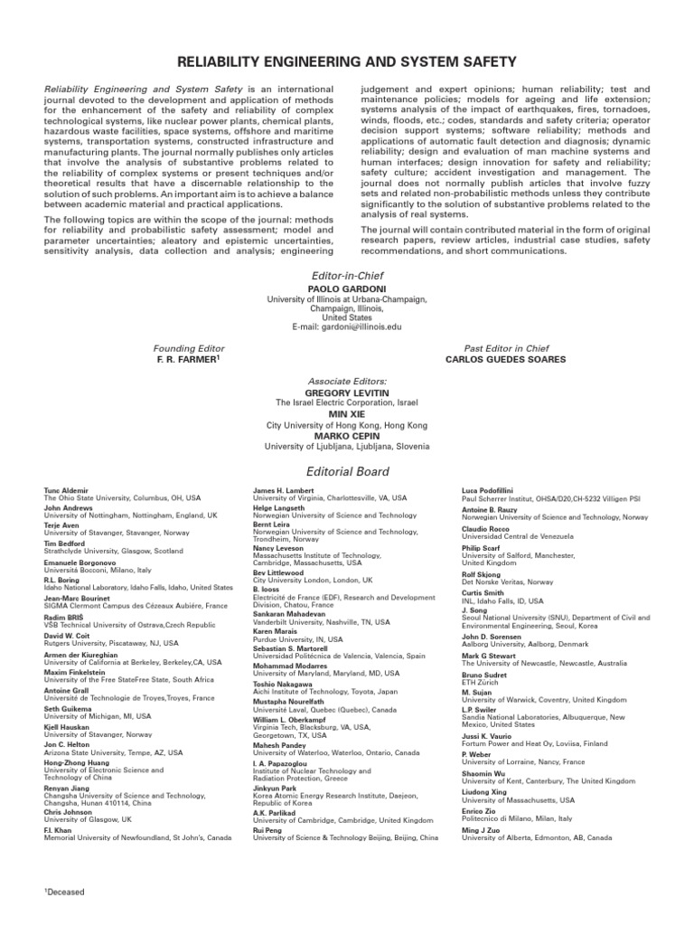 Reliability Engineering and System Safety Journal | PDF | Reliability ...
