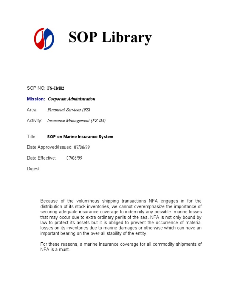 FSIM02 Sop On Marine Insuance System | PDF