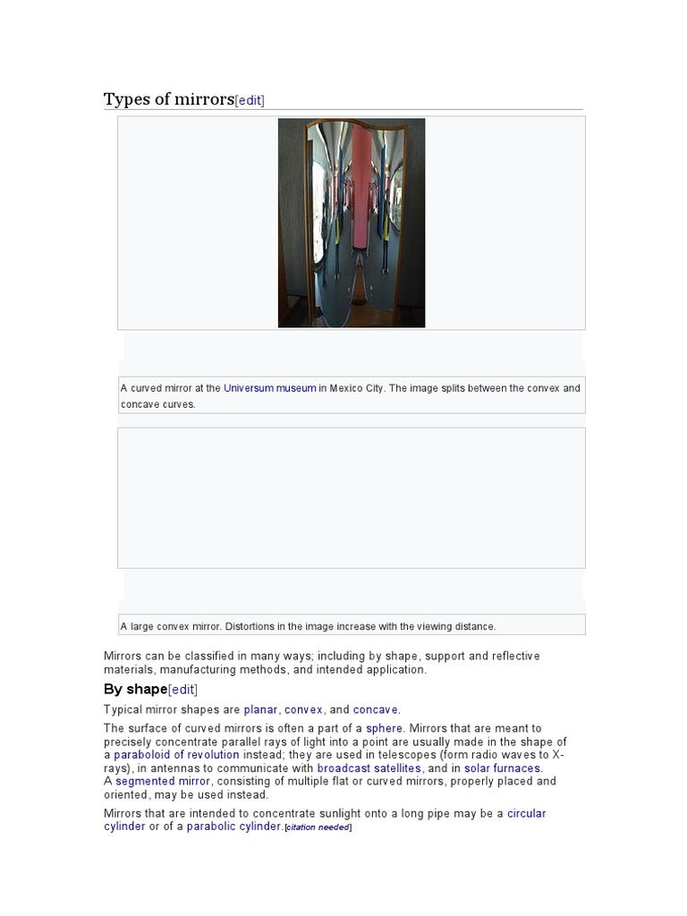 Types and Materials of Mirrors | PDF