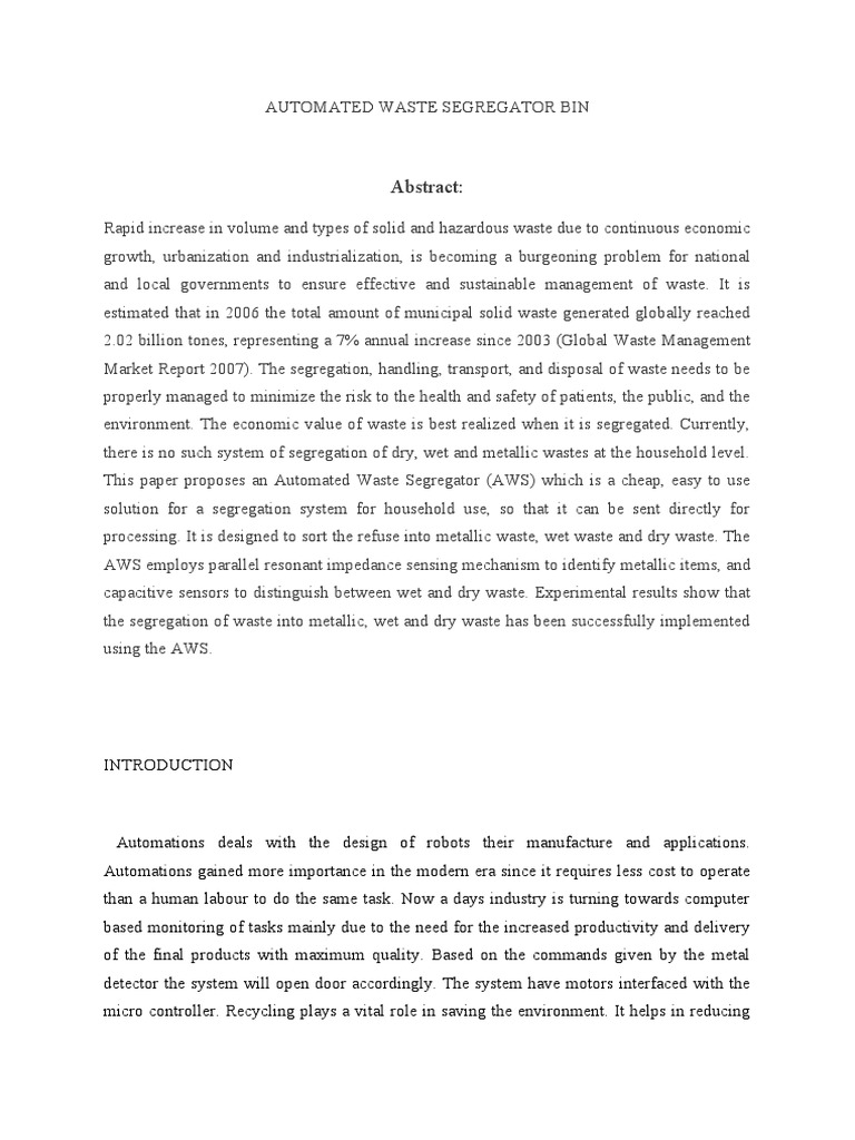 Automated Waste Segregator Bin202020 | PDF | Automation | Embedded System