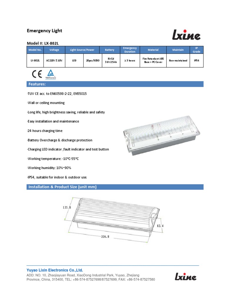 Emergency Light: Model #: LX-802L | PDF