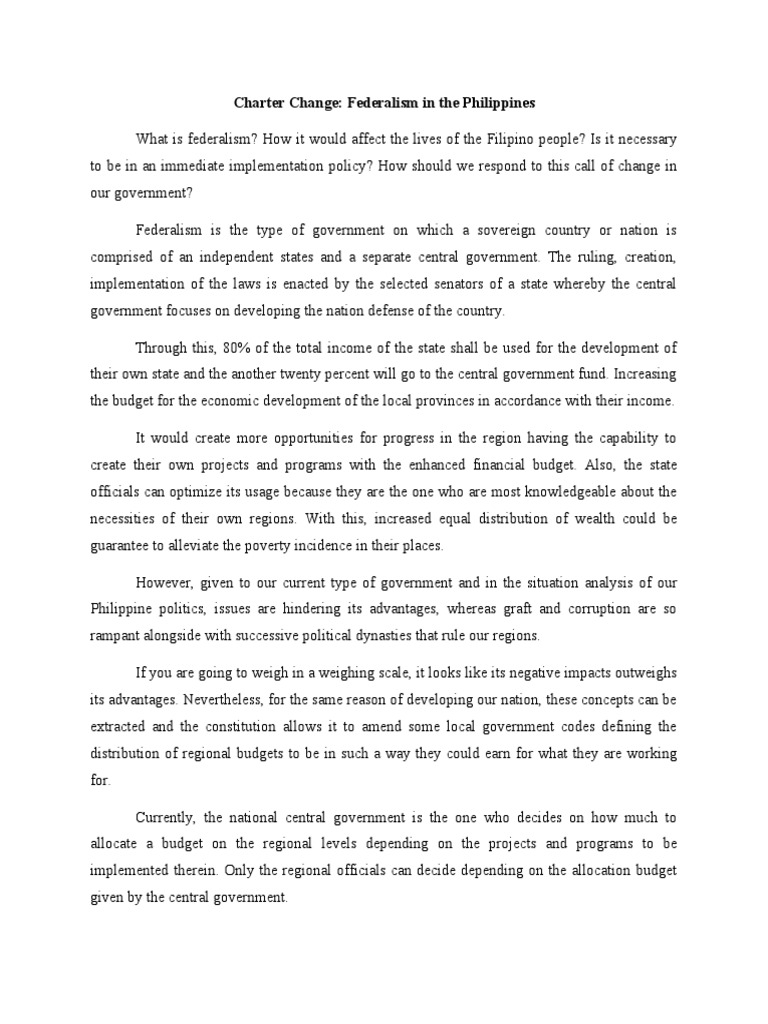 Charter Change: Federalism in The Philippines | PDF | Federalism ...