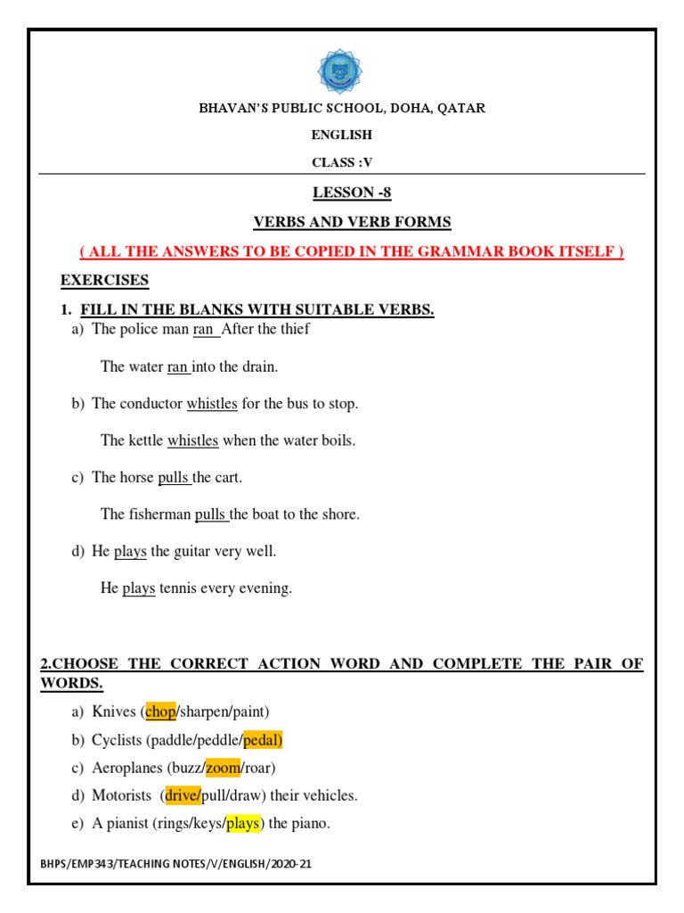 Grade-5-Grammar Verb and Form | PDF | Nature