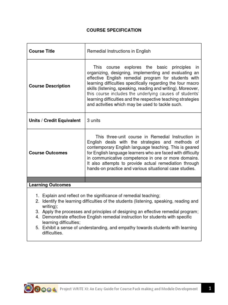 Remedial Instructions in English (Prelim) - Course Pack | PDF ...