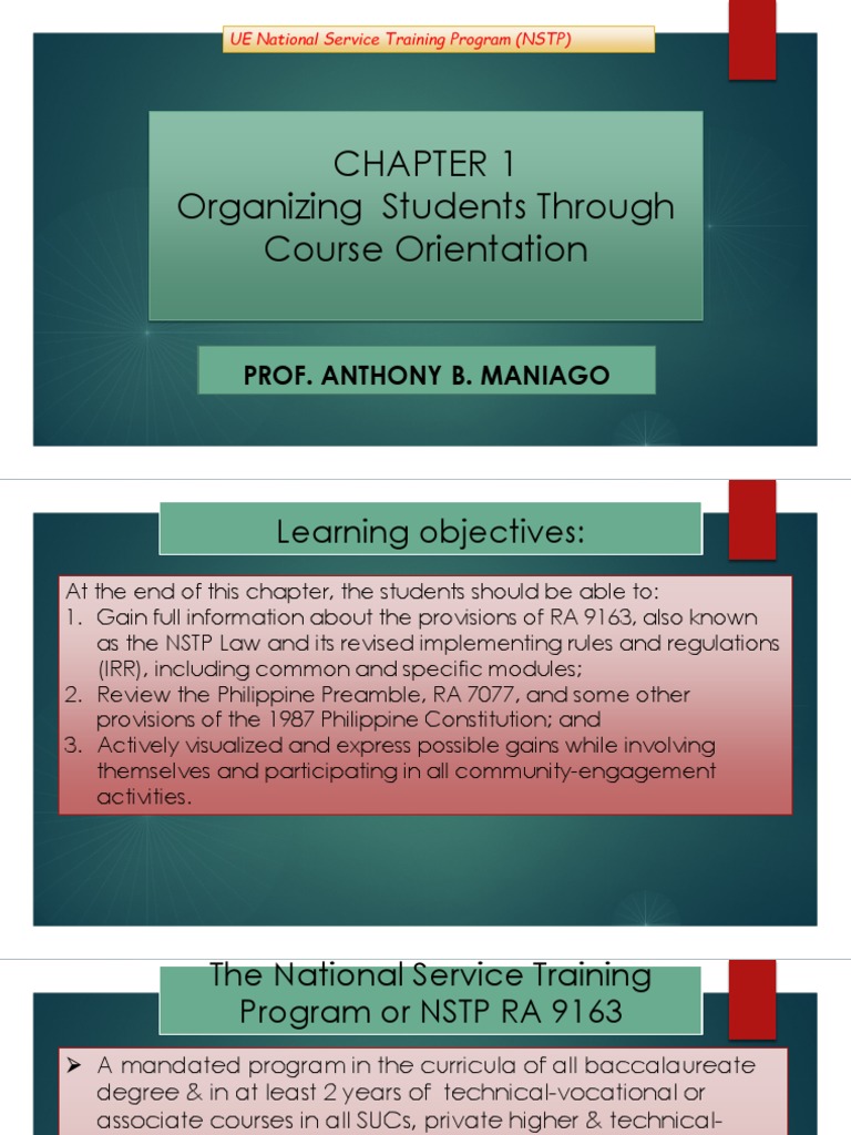 Chapter 1-The NSTP Law Background of The National Service Training ...