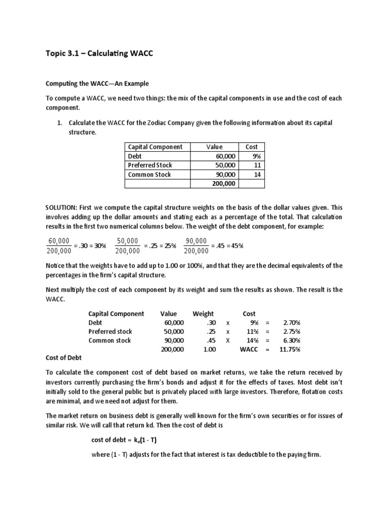 Topic 3.1 - Calculating WACC: Computing The WACC-An Example | PDF ...