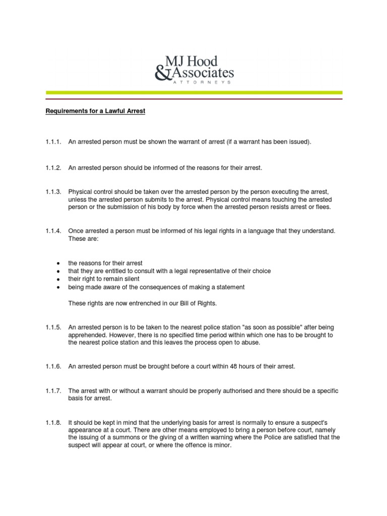 Article Requirements For A Lawful Arrest | PDF